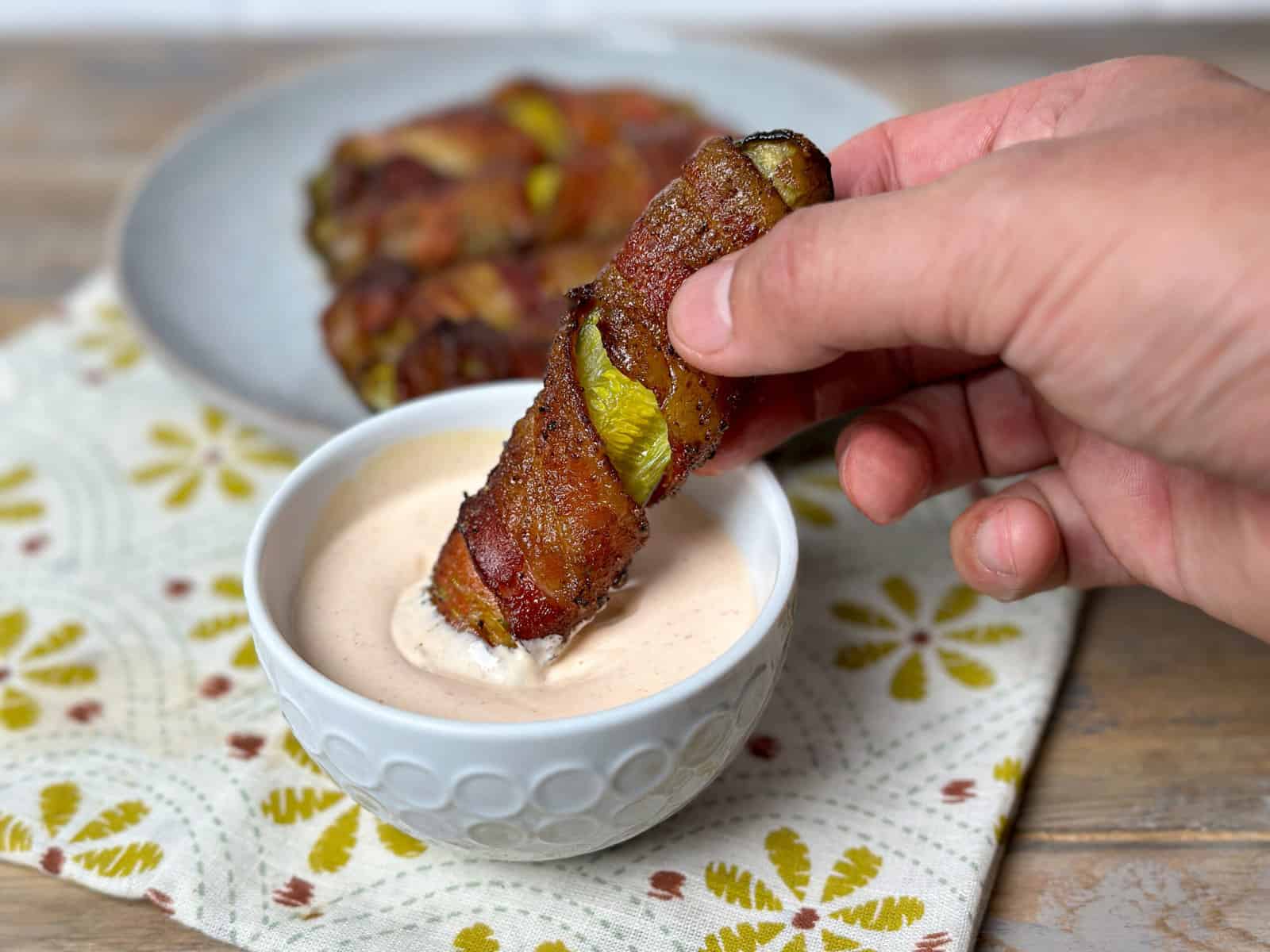 Smoked bacon wrapped pickles