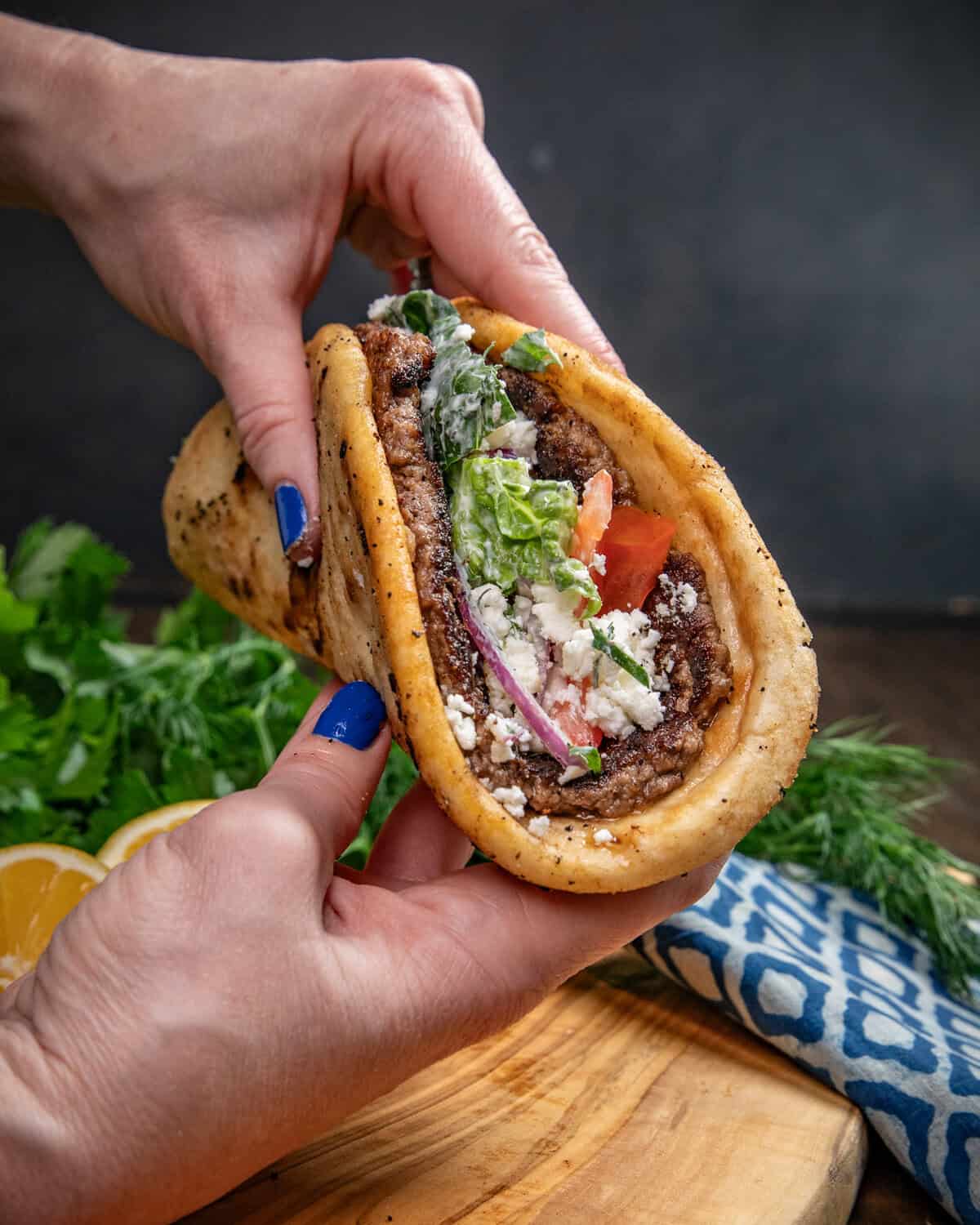 Greek Style Smash Burger Pitas