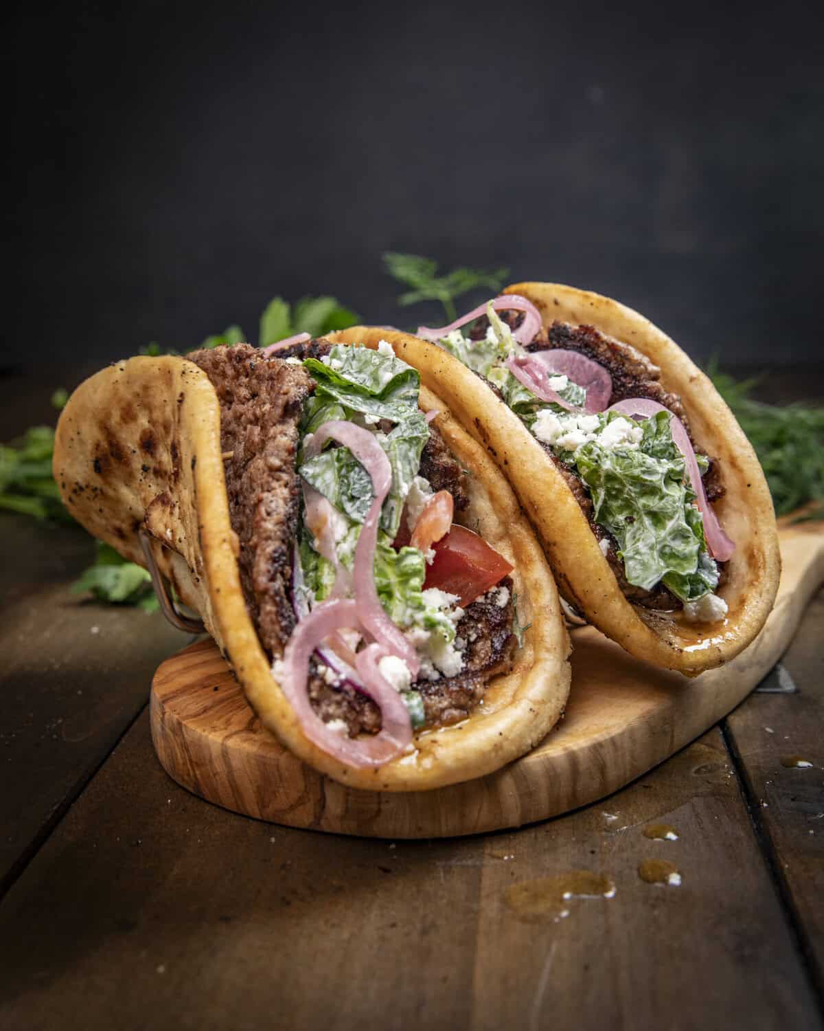Greek Style Smash Burger Pitas